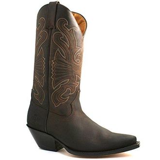 Grinders Mens Grinders Buffalo Brown Leather Cowboy Western Tall Pointed Boots-UK 6 (EU 40)