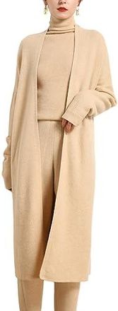 Dissa Gilet Cachemire Femme Col V Beige Long Tricot&eacute; en Vrac Manches Longues &eacute;pais Cardigan en Cachemire et Laine,Taille Unique,MZ2312