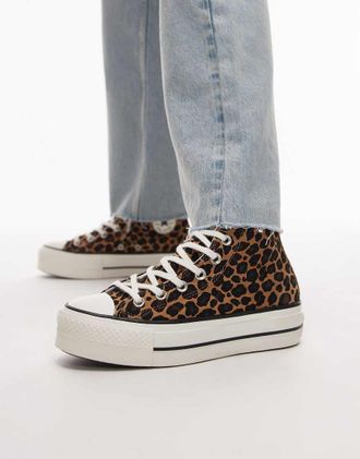Converse Chuck Taylor All Star Lift - Baskets montantes &agrave; plateforme et imprim&eacute; l&eacute;opard-Brown