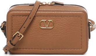 Valentino Garavani Femme, Sacs, Brun, Taille: ONE Size Sac bandouli&egrave;re marron &agrave; double fermeture &eacute;clair