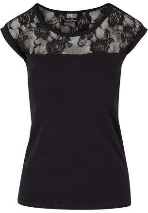 Urban Classics Damen T-Shirt Ladies Top Laces Tee, Schwarz, S