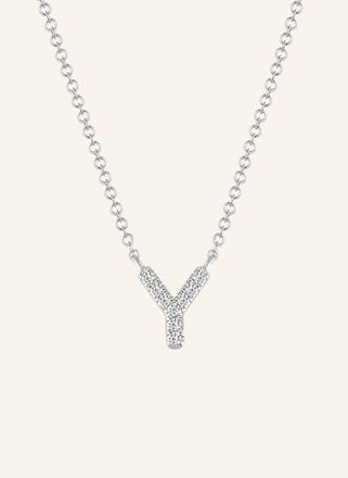Leaf Initialien Halskette Y Aus 14 Karat Wei&szlig;gold Mit Diamanten silber
