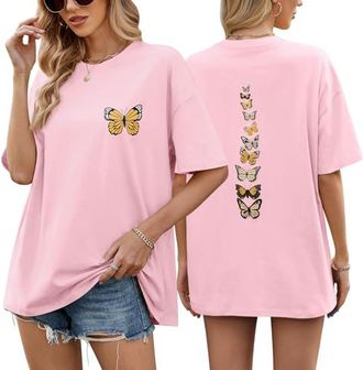 Heekpek Tee Shirt Femme Oversize T Shirts &agrave; Manches Courtes Coton Tr&egrave;s Large Col Rond Haut L&acirc;ches Top Grande Taille T-Shirt, Rose, XXL