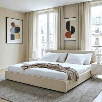 IDIMEX LATINI Polsterbett mit h&ouml;henverstellbarem Kopfteil, 180x200 cm, Beige - Doppelbett inklusive Lattenrost, ideal f&uuml;r zwei Personen, Bettgestell stabil u