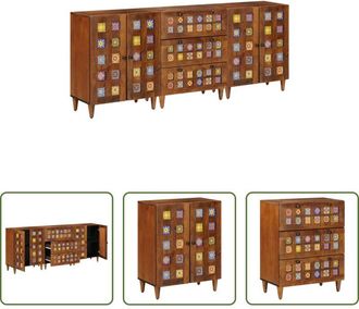 vidaXL vidaXL Walnuss - Sideboard 3 pcs Walnuss Massivholz Mango
