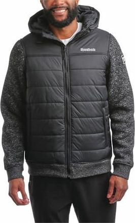 Reebok Veste pour homme - Doudoune matelassée avec manches en polaire et tricot - Vestes dextérieur à capuche pour homme (L-XL), noir, Large