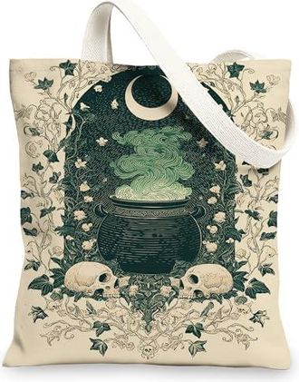 Generic Sacs fourre-tout gothiques en toile, motif sorcière vintage, sacs dépicerie, sacs dépicerie réutilisables, légers et lavables, bandoulière en toile Ba