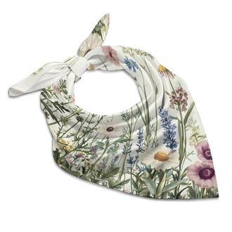 Generic Écharpe carrée rustique en soie lavande - Écharpe légère à fleurs pour cheveux - Respirant - Cadeau pour femme et homme, multicolore, 46x46cm