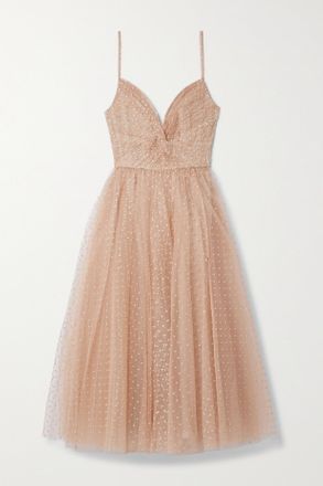 Monique Lhuillier Midikleid Aus T&uuml;ll Mit Glitter-finish Und Raffungen - Neutral