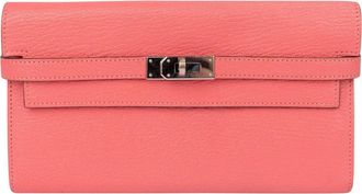 Herm&egrave;s Portemonnaie - Hermes Pink Chevre Leather Kelly Wallet - Gr. unisize - in Gold - f&uuml;r Damen