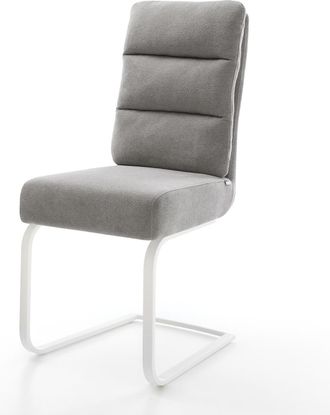 DELIFE Freischwinger Pela-Flex Strukturstoff Soft Grau Freischwinger flach Wei&szlig; Taschenfederkern, Esszimmerst&uuml;hle