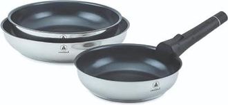 Laguiole Set mit 3 herausnehmbaren Bratpfannen aus Edelstahl, antihaftbeschichtete Keramikbeschichtung, induktionsgeeignet, leicht zu lagern und zu reinigen, 2