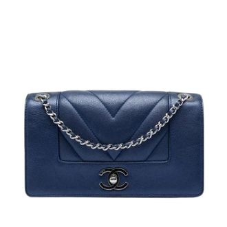 Chanel Pre-owned Vintage Chevron Umh&auml;ngetasche - - Pre-owned - Damen - Blau - ONE SIZE