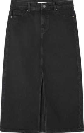 Springfield Damen Faldavaqueramidiconaberturaenelbajo Midi-Jeansrock, Standardschwarz, 42