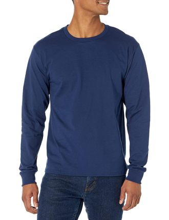 Hanes Beefy Langarm-Shirt für Herren (1er- und 2er-Pack-Option), Marineblau, 2 Stück, L