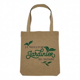 Fabulous Sac Shopping Tote Bag Aspect Lin - Le Meilleur Jardinier du Monde Plante Jardin Potager - Sac de Courses Toile Epaisse 360g Beige Naturel Cabas Port&eacute; 
