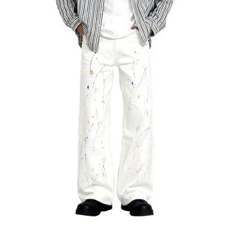 Generic Jean baggy pour homme - Spray droit - Classique et confortable - Pantalon extensible - Motif &eacute;claboussures - Pantalon de loisirs - Pantalon en jean d&eacute;