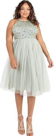 Maya Maya Berry Embellished Halter Neck Maxi Dress Robe de Demoiselle dhonneur, Lys vert., 36