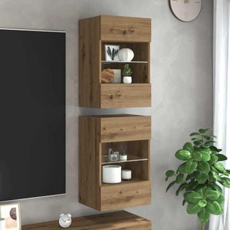 vidaXL vidaXL TV-Wandschränke mit LED-Leuchten 2 Stk. Artisan-Eiche