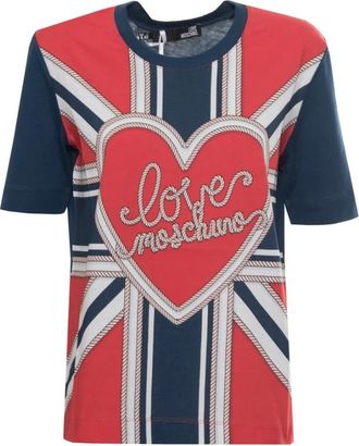 Moschino Femme, Tops, Multicolore, Taille: 44 FR T-shirt en Coton avec Logo, Encolure Ronde