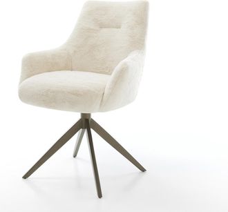 DELIFE Drehstuhl Alja-Flex mit Armlehnen Plüsch Creme-Weiß Kreuzgestell breit Effektfinish Titan 360° drehbar Wippfunktion Taschenfederkern, Esszimmerstühle