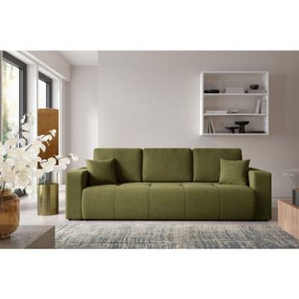 Fun M&ouml;bel Sofa 3-Sitzer mit Schlaffunktion augusto in Stoff Wind Gr&uuml;n