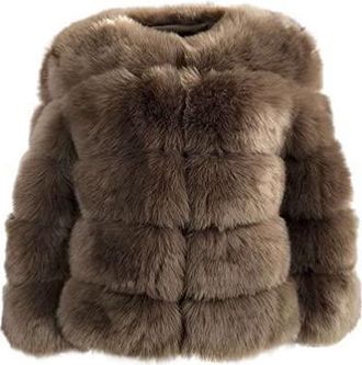 ZhuiKun Manteau en Fausse Fourrure pour Femme Veste Polaire dhiver Court et Chaud Courte Shaggy Manteau (Marron Fonc&eacute;, M)