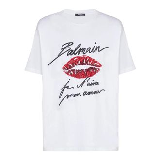 Balmain Homme, Tops, Blanc, Taille: XS T-shirt brod&eacute; Bamain &laquo; Lettre damour &raquo; et Lips