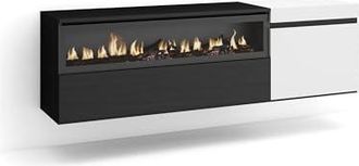 Skraut Home | TV-Schrank, Lowboard | f&uuml;r Wohnzimmer und Esszimmer | 150x45x35cm | F&uuml;r TV-Ger&auml;te bis zu 65 | Elektrokamin. Ma&szlig;e | H&auml;ngend | Moderner Stil | Wei&szlig; un