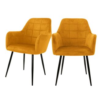 ML Design Ecd Germany Set Di 2 Sedie Sala Da Pranzo Con Schienale E Braccioli Ocra Giallo Senape Poltrone Soggiorno Cucina Con Rivestimento In Velluto E Gambe I