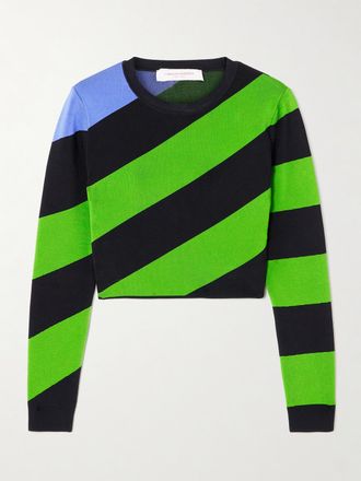 Carolina Herrera Pull Raccourci En Mailles &Agrave; Rayures - Vert