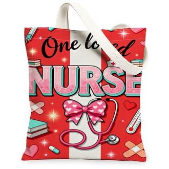 Generic Sacs fourre-tout mignons en toile rouge, motif m&eacute;dical, sacs d&eacute;picerie r&eacute;utilisables, pour la Saint-Valentin, &eacute;l&eacute;gants, l&eacute;gers, lavables, Rouge, 13x15