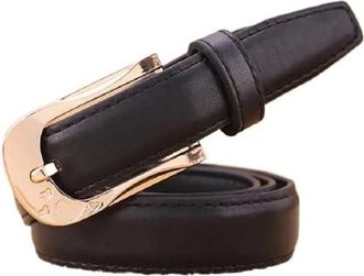 Generic Ceinture de pantalon en cuir PU tendance blanche pour femme Ceinture de pantalon solide vintage boucle ardillon dames, Noir foncé, 100 cm