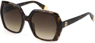 Furla Femme, Accessoires, Brun, Taille: ONE Size Lunettes de Soleil en Veau Marron avec Verre Carr&eacute;