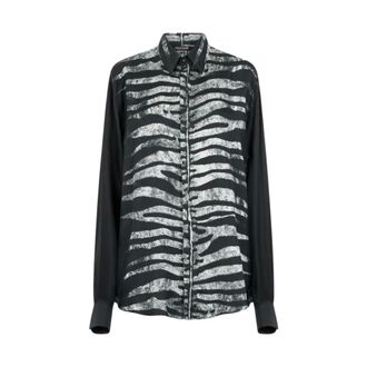 Roberto Cavalli Homme, Chemises, Noir, Taille: M Chemise en soie à imprimé zèbre