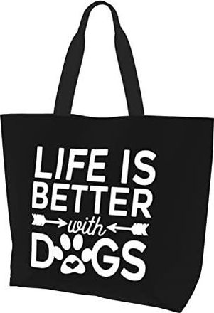 AOOEDM Life Is Better With Dogs Sac &agrave; provisions r&eacute;utilisable en toile pour femme