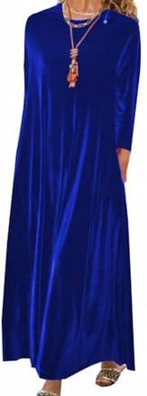 Minetom Femme Automne Hiver Casual Longue Robe Velours Elegant Couleur Unie Manches Longues Lâche Robe Soirée Fête Cocktail Maxi Robes A Bleu 3XL