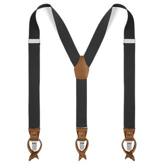 Trendhim Hosentr&auml;ger Herren - Hosentr&auml;ger Grau - Einstellbare Y-Suspender mit Leder & Clips f&uuml;r perfekte Passform
