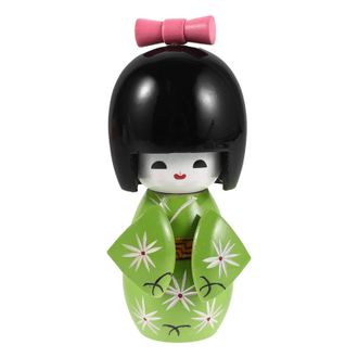 Healifty Japanische Kimono-Puppe - Traditionelle Kabuki-Figur aus Holz - Mini-Maiko-Statue f&uuml;r ethnische Wohnkultur, als Reiseandenken oder Geschenk (Gr&uuml;n)