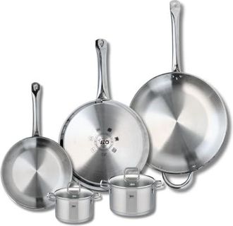 Fackelmann ELO 9511350 Batterie de cuisine 5 pièces, Ensemble de 3 Poêles de cuisson 24, 28 et 32 cm et 2 faitouts 12 et 14 cm Elo Profi Citrin, inox, induction