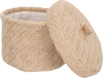 Cabilock Geflochtener Desktop aufbewahrungskorb mit Deckel Runder Baumwoll Jutemix Dekorativer Organizer f&uuml;r Kosmetik und Haushaltsgegenst&auml;nde Eleganter Korb f