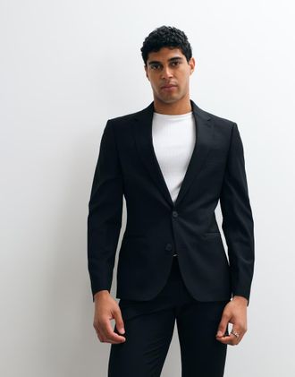 Asos Veste de costume ajust&eacute;e en laine m&eacute;lang&eacute;e - Bleu marine-Noir