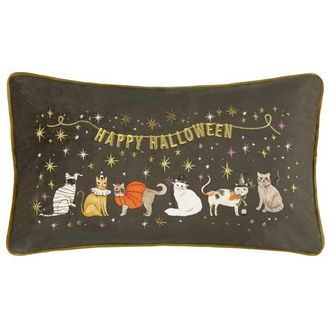furn. Housse de Coussin Halloween Pawty - Housse d&eacute;corative en Velours brod&eacute;e avec Un Adorable Chat Effrayant dhalloween (Multicolore - 30x50cm)