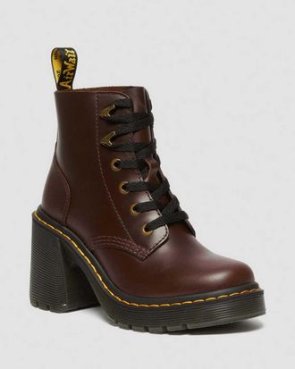 Dr. Martens Jesy Leder Flared Heel Sitefel Stiefel in Braun, Gr&ouml;&szlig;e: 36