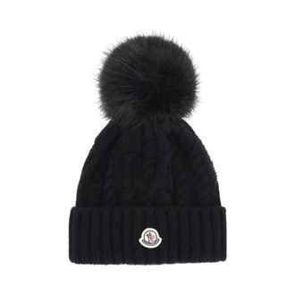 Moncler Kaschmir-M&uuml;tze mit Bommel - - Accessories - Damen - Schwarzk - ONE SIZE