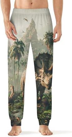 Ahdyr Pantalon de pyjama pour homme Dinosaures Triceratops Pantalon de nuit l&eacute;ger V&ecirc;tements de nuit longs