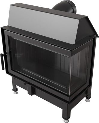 Kratki Kamineinsatz ZIBI Rechts 11kW - Kaminkassette - Holzkamin - 2.BImSchV 15a B-Vg - Lufteinlass 125mm - Schwarzfarbe Kaminverkleidung - Hersteller KRATKI