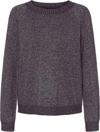 Vero Moda Vmdoffyshine Ls Blouse &agrave; col Rond Rep Noos Pull en Tricot, Plum Perfect/d&eacute;tail : w. Lurex argent&eacute;, L Femme