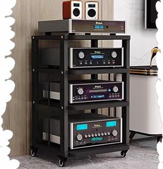 Generic HiFi-Rack, AV-Medienst&auml;nder Mit Rollen, 3/4/5-stufiger Audio-Video-Regal Verst&auml;rker Rack, Holz-Stereoschrank, Verstellbare Regale, CD-Player-St&auml;nder F