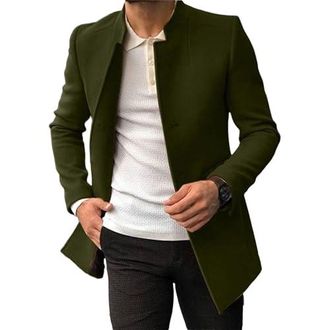 Generic Manteau léger à col blazer pour homme - Coupe ajustée - Simple boutonnage - Col mandarin, Vert, M